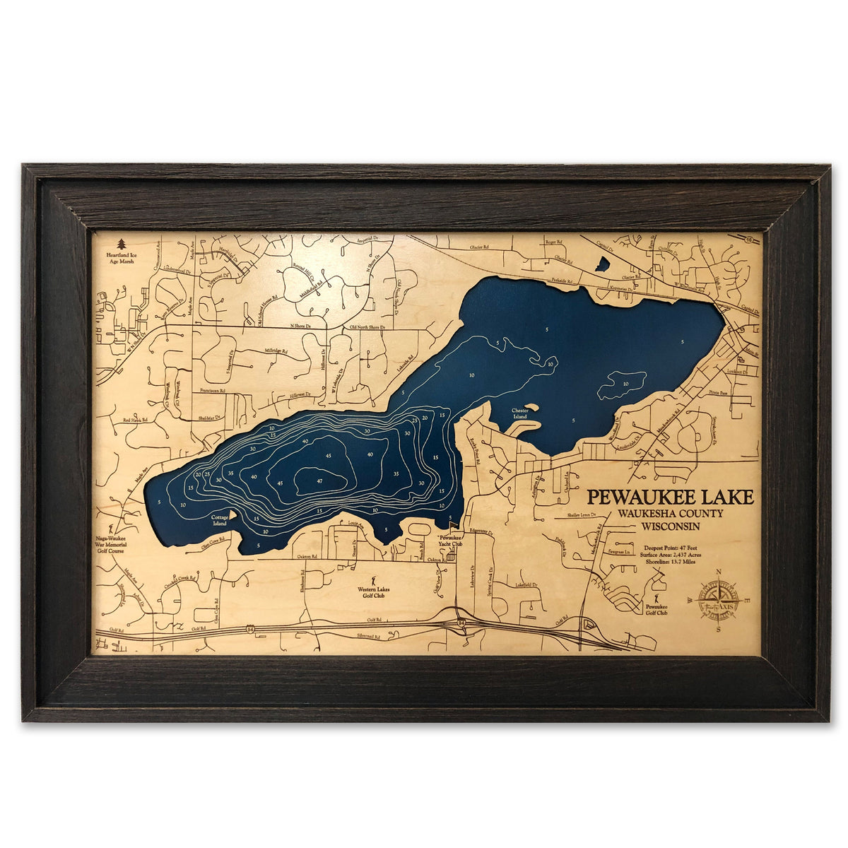 Pewaukee Lake Map | Wooden Maps | thirtyAXIS