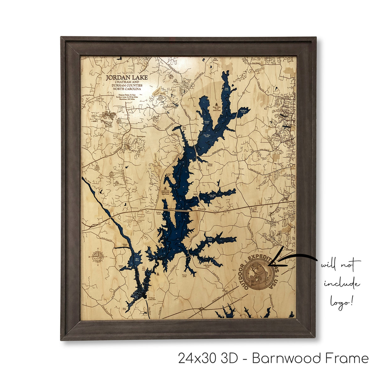 Jordan Lake Map | Wooden Maps | thirtyAXIS