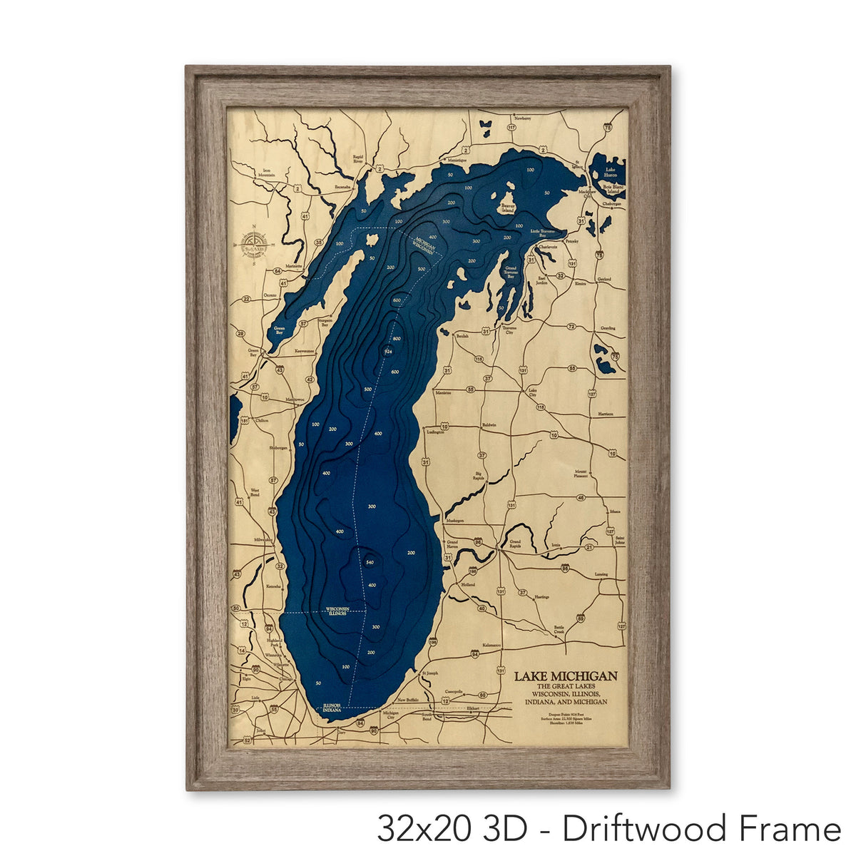 Lake Michigan Map | Wooden Maps | thirtyAXIS