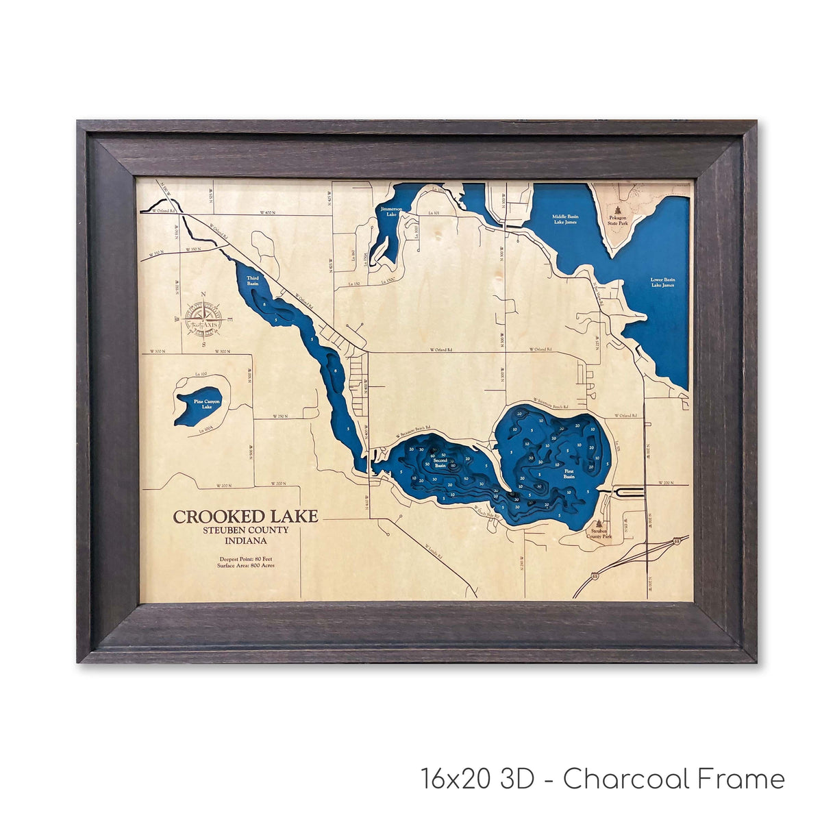 Crooked Lake Map | Wooden Maps | thirtyAXIS