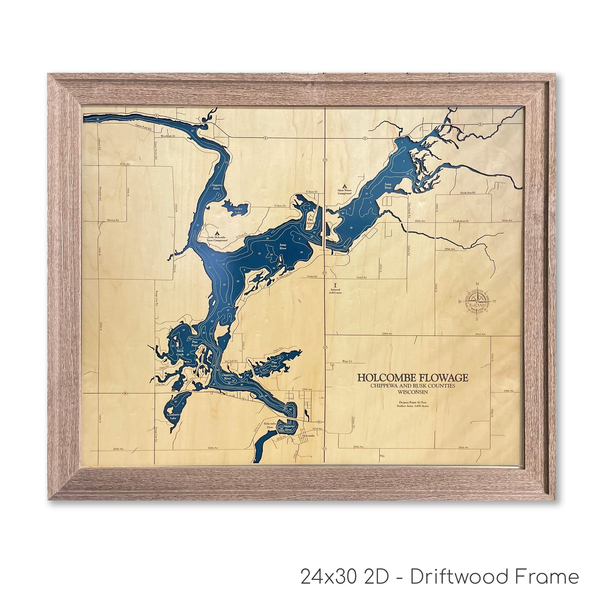 Holcombe Flowage Map | Wooden Maps | thirtyAXIS