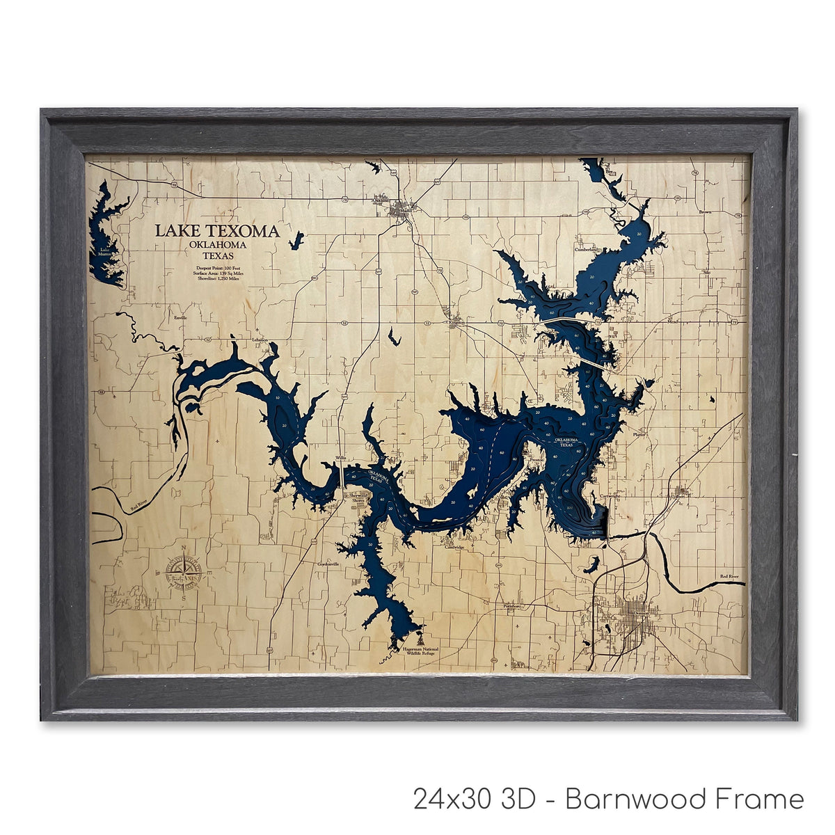 Lake Texoma Map | Wooden Maps | thirtyAXIS