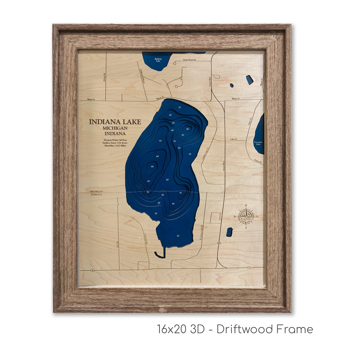 Indiana Lake Map | Wooden Maps | thirtyAXIS