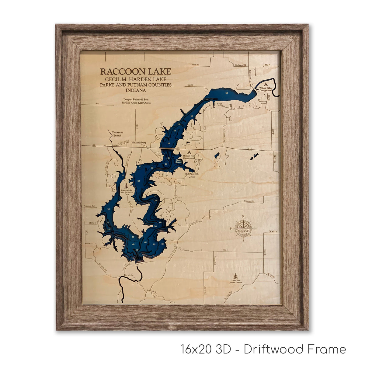 Raccoon Lake Map | Wooden Maps | thirtyAXIS