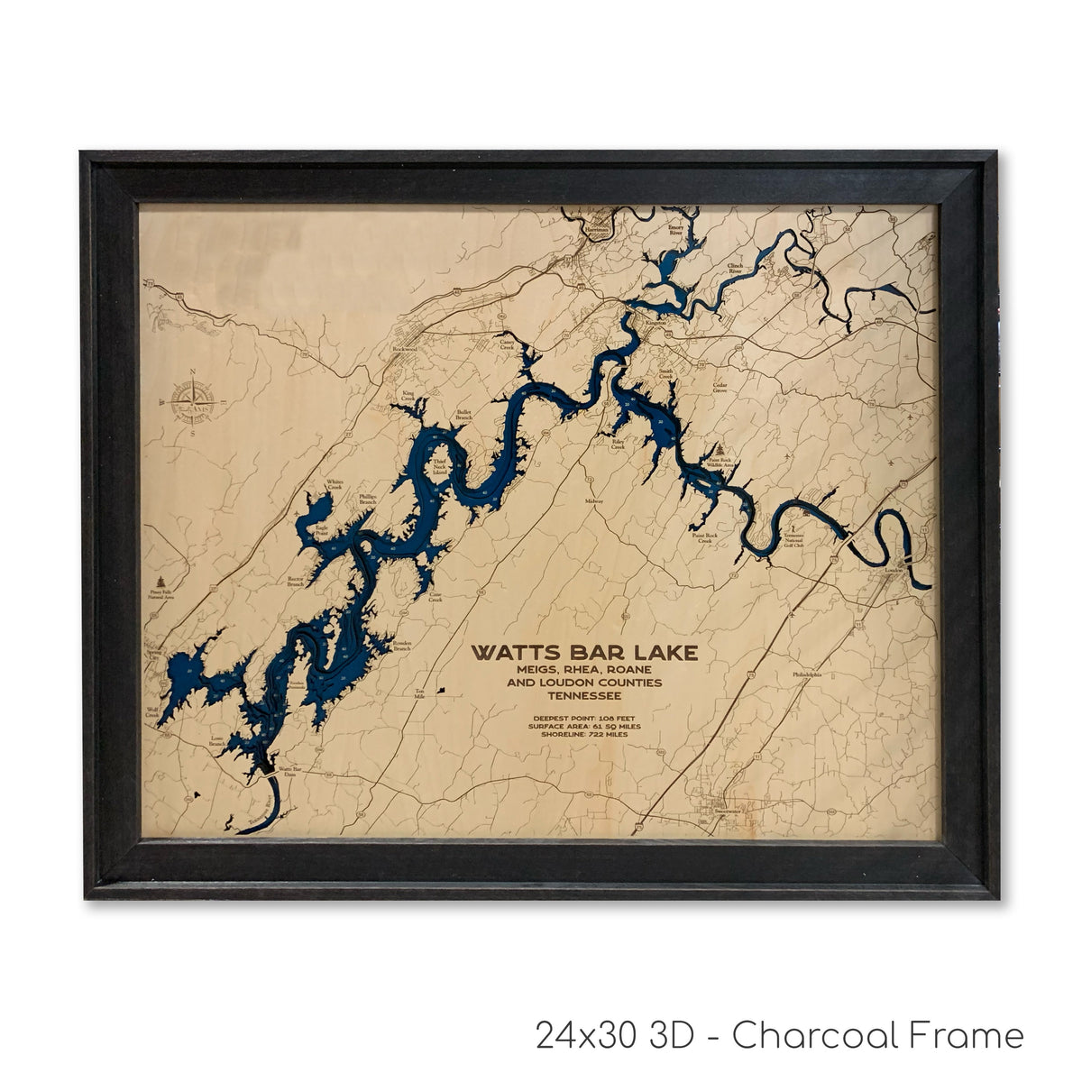 Watts Bar Lake Map | Wooden Maps | thirtyAXIS
