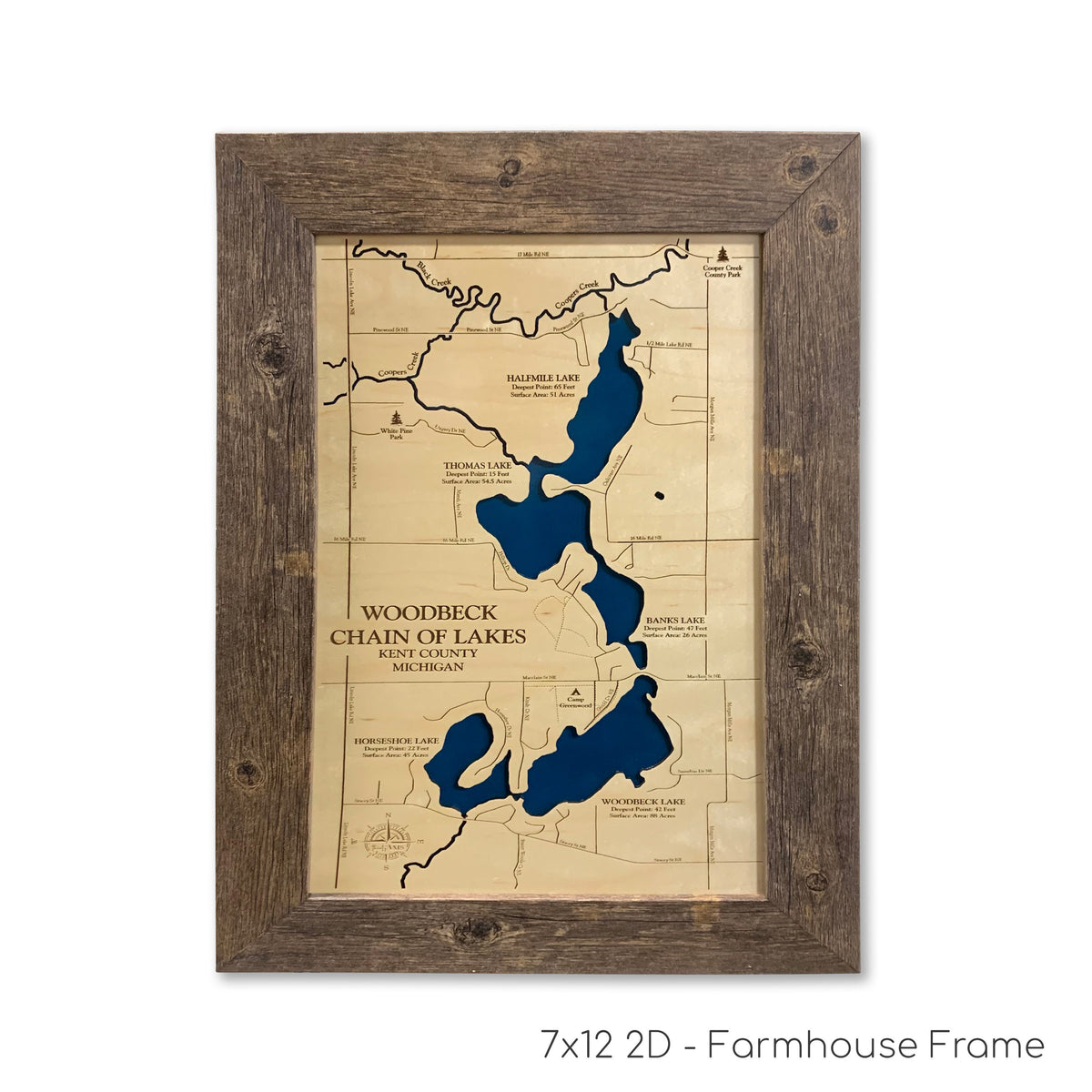 Woodbeck Chain of Lakes Map | Wooden Maps | thirtyAXIS