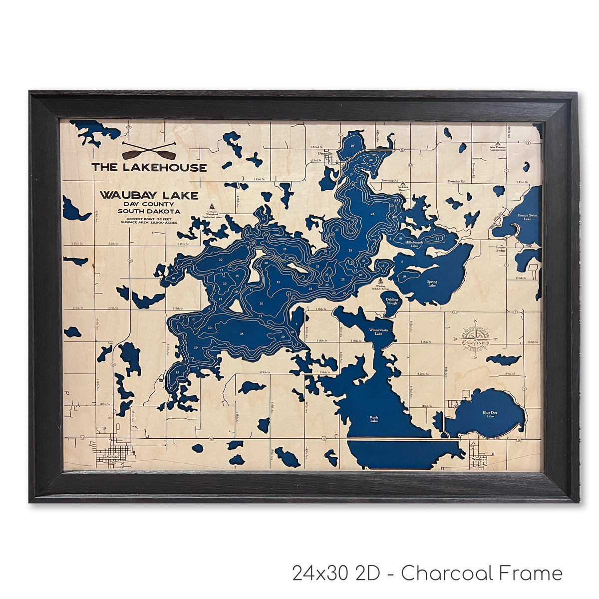 Waubay Lake Map | Wooden Maps | thirtyAXIS